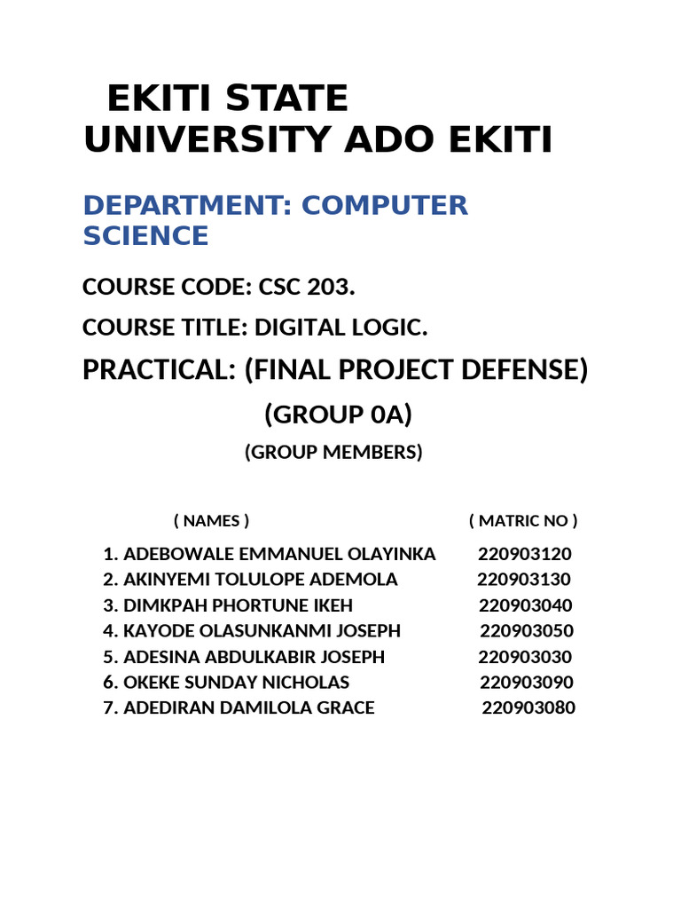 Ekiti State University Ado Ekiti Busdepartment | PDF | Electrical ...