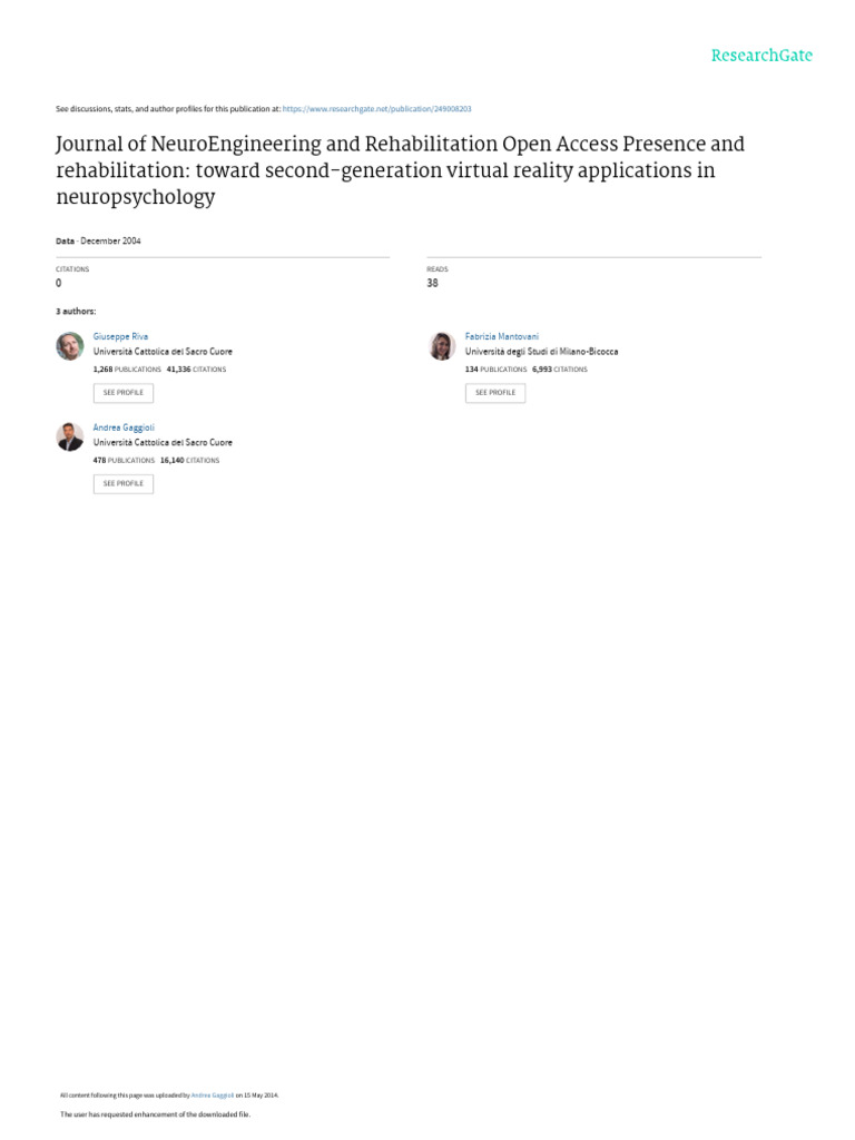 Gaggi Oli 2004 j Ner | PDF | Virtual Reality | Experience