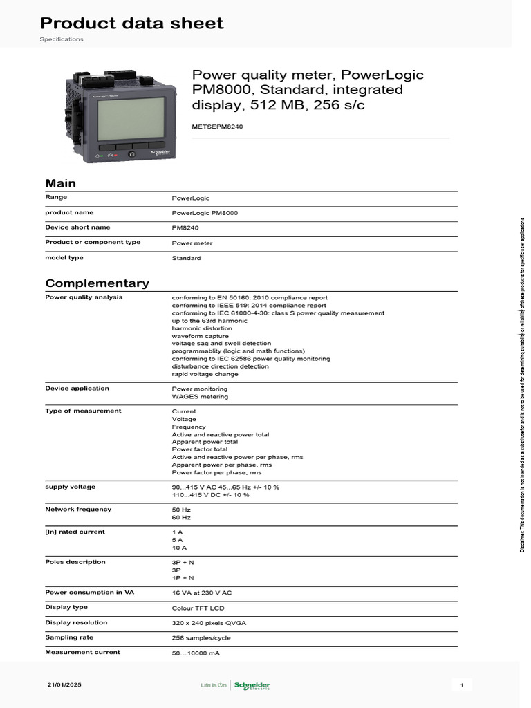 Schneider Electric - PowerLogic-PM8000-series - METSEPM8240 | PDF | Ac ...