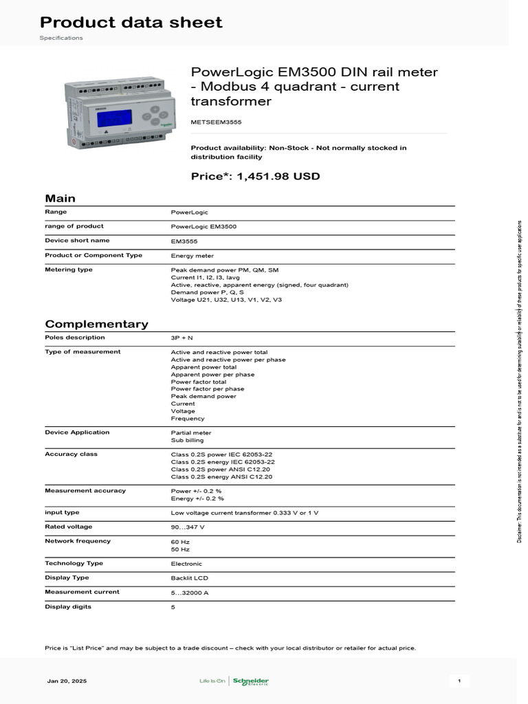 Schneider Electric_PowerLogic-EM3500-series_METSEEM3555 | PDF | Ac ...