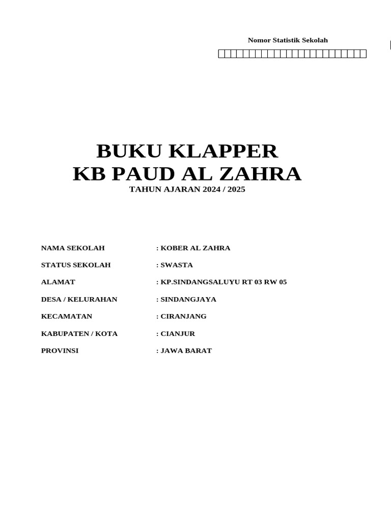 Buku Klapper PAUD Al Zahra 2024/2025 | PDF