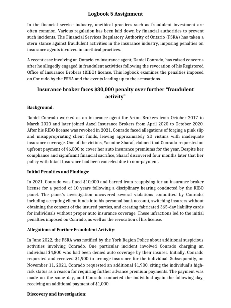 Logbook 5 Assignment | PDF | Insurance | Insurance Broker