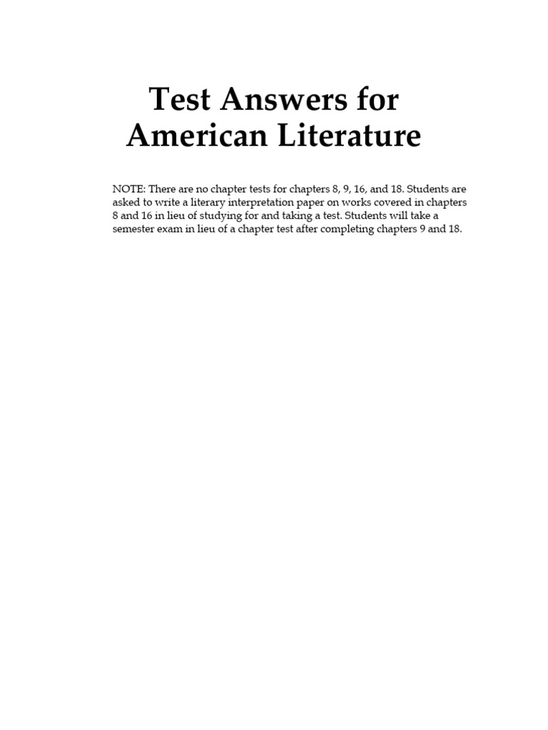 American Literature Test Answers | PDF | Henry David Thoreau | Walden
