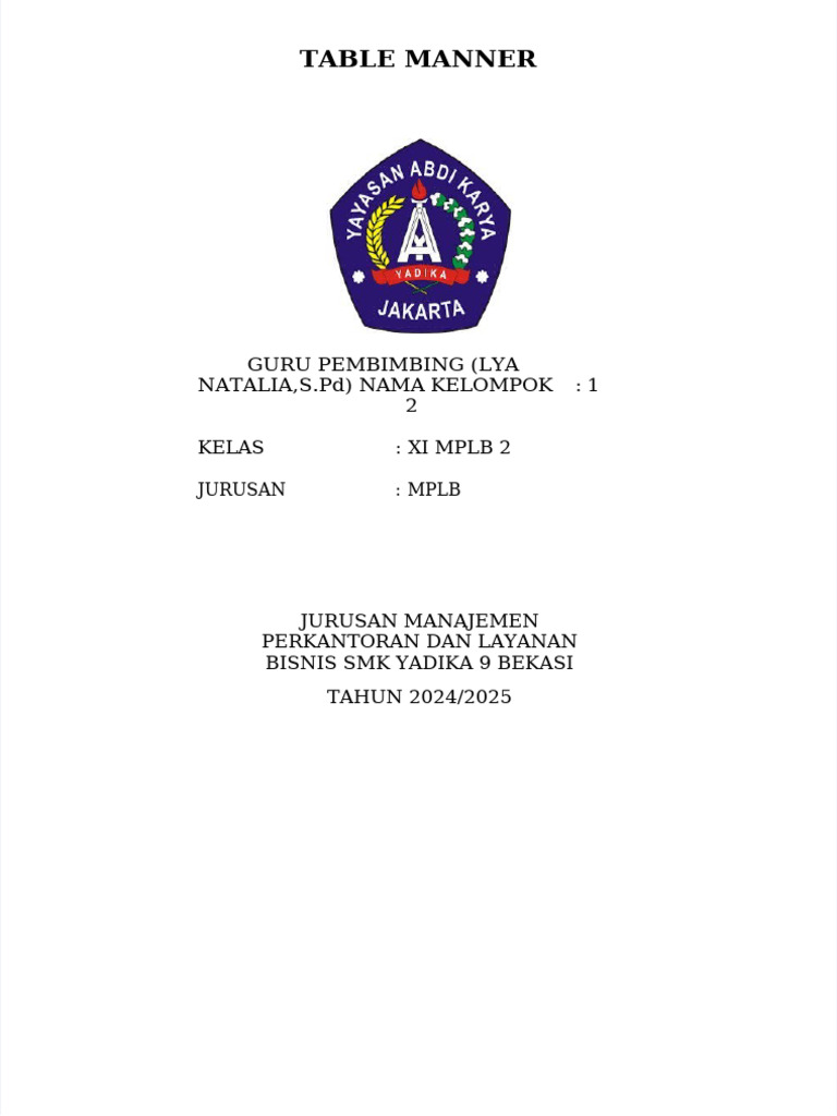Laporan Tabel Manner | PDF