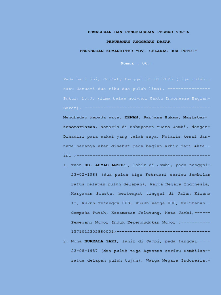 Akta Perubahan Cv | PDF