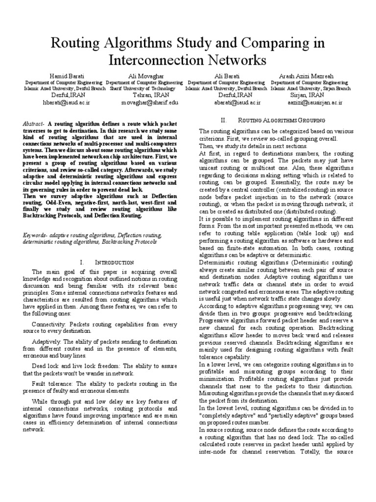 Routing Algorithms Study and Comparing in Interconnection Networks | PDF | Routing | Network Packet