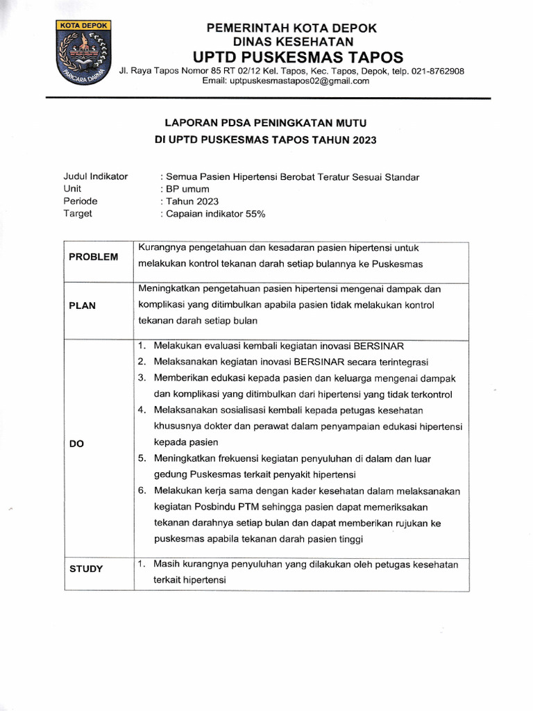 Laporan PDSA (Tabel) | PDF