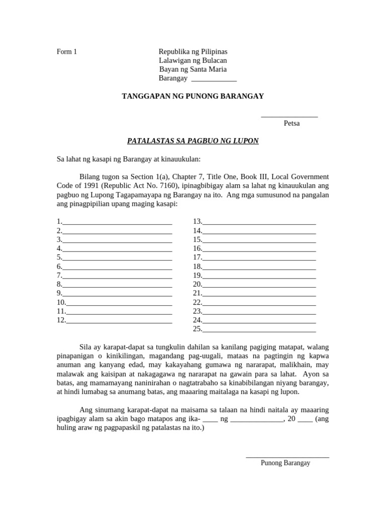 Editable KP Forms 1 - 32 Tagalog Version | PDF