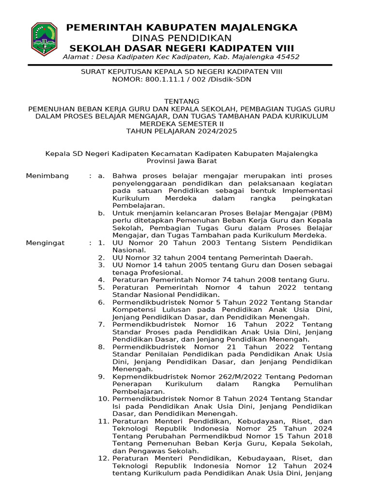 SK Tugas Ngajar SMT II TP 2024 2025 | PDF