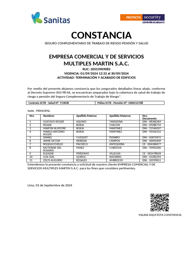 CONSTANCIA SCTR SETIEMBRE | PDF | Seguro | Riesgo financiero