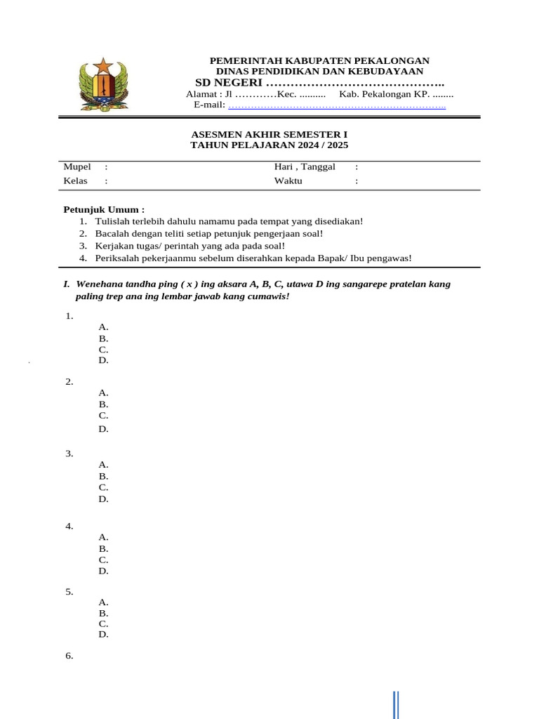 3.contoh Format Nulis Soal B.jawa KLS - Iv - Vi | PDF