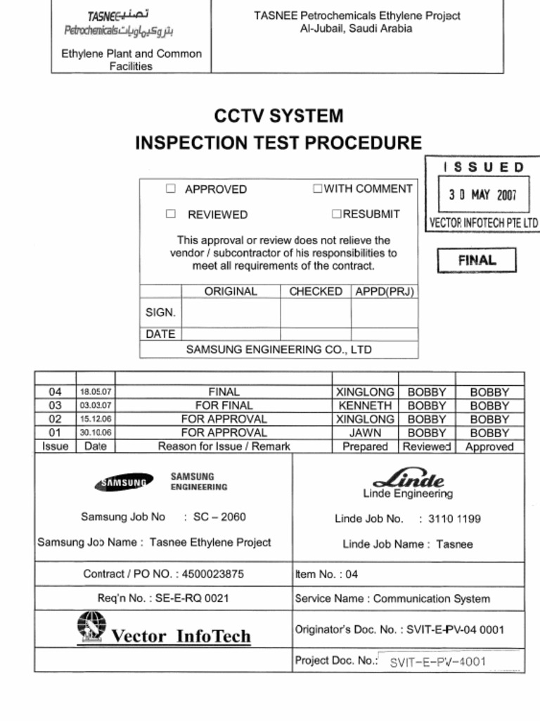 Svit-E-Pv 4001 - CCTV System - Inspection Test Procedure - 2 | PDF