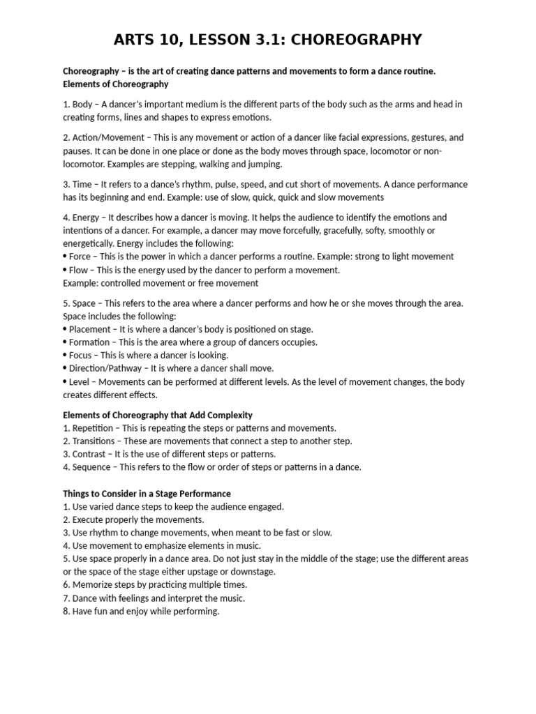 Understanding Choreography Elements | PDF | Dances | Choreography