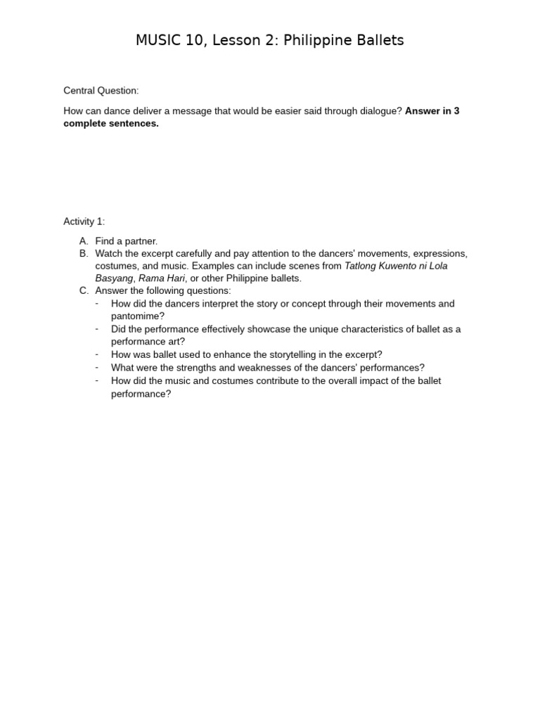 Music Lesson 2 Phillipine Ballets | PDF