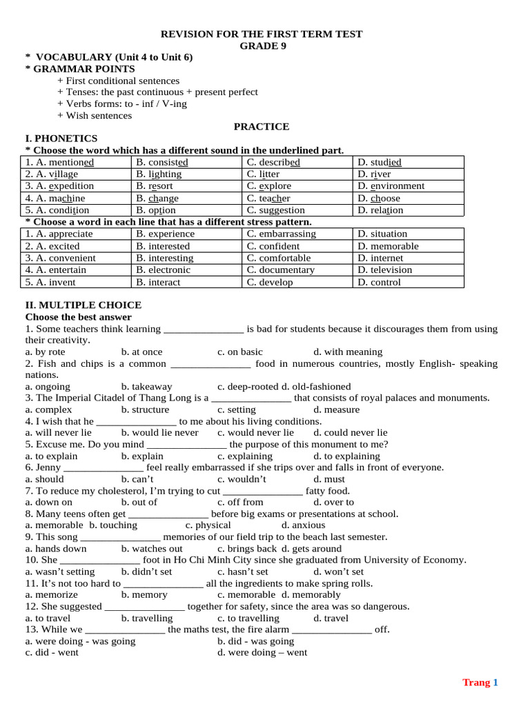 de cuong on tap hk1 9 | PDF