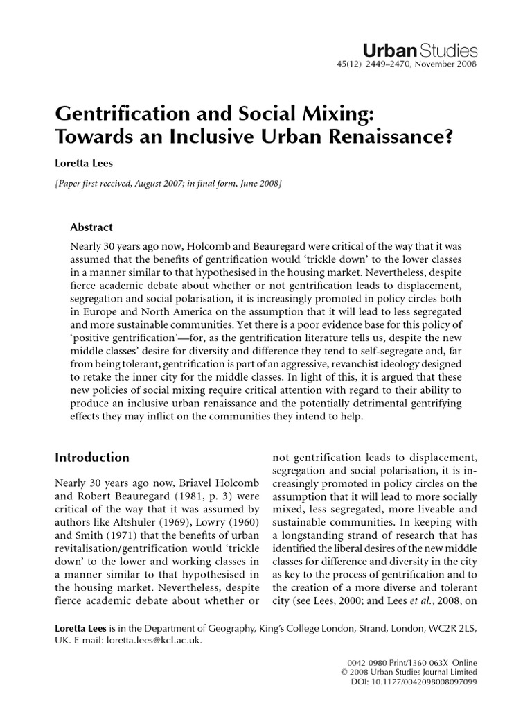 Gentrification's Impact on Urban Diversity | PDF | Poverty | Poverty ...