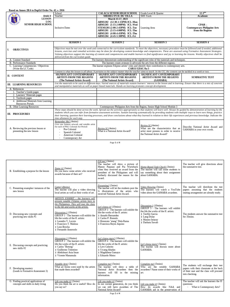 DLL_CPAR_Week5_MAR13-17 | PDF | Learning | Teachers