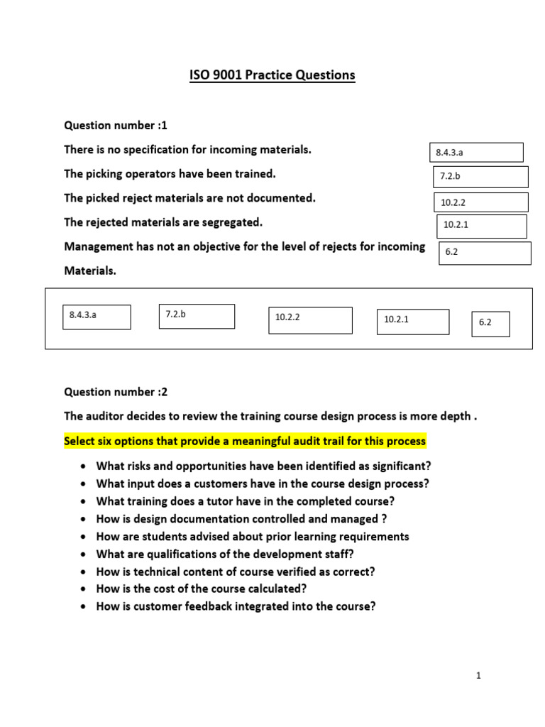 ISO 9001 Audit Practice Questions | PDF | Audit | Auditor's Report