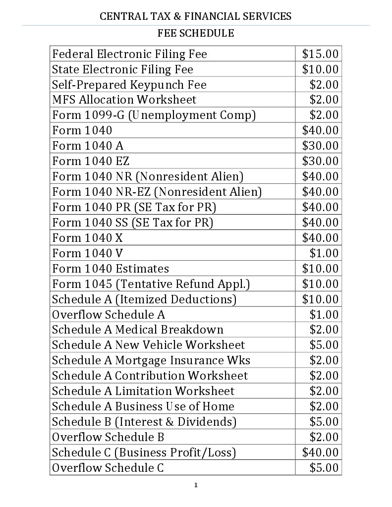 Central Tax Fee Schedule Overview | PDF | S Corporation | Irs Tax Forms