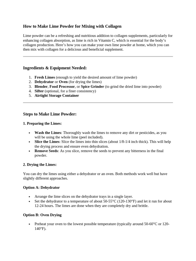 Make Lime Powder for Collagen Mix | PDF | Lime (Fruit) | Smoothie
