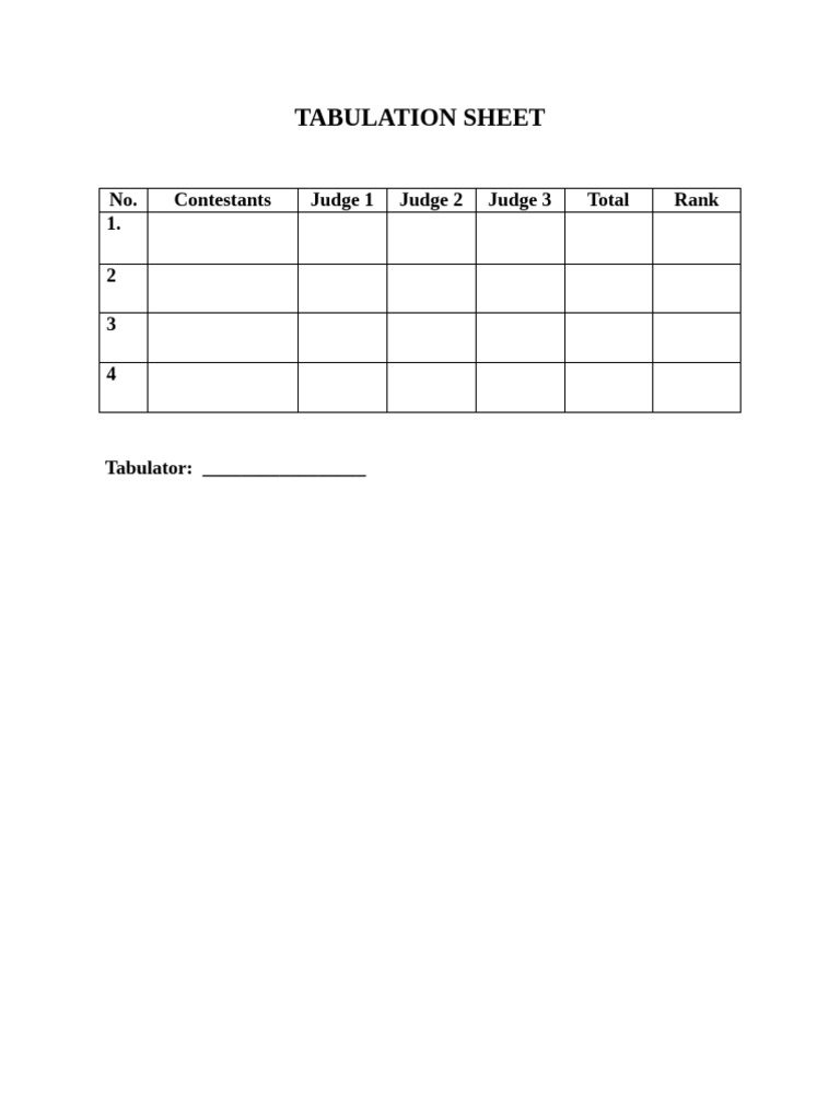 Tabulation Sheet | PDF