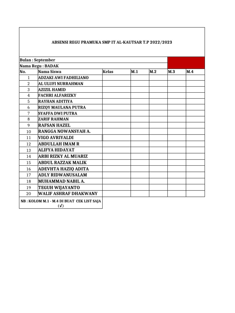 Absensi Pramuka 2022-2023 | PDF