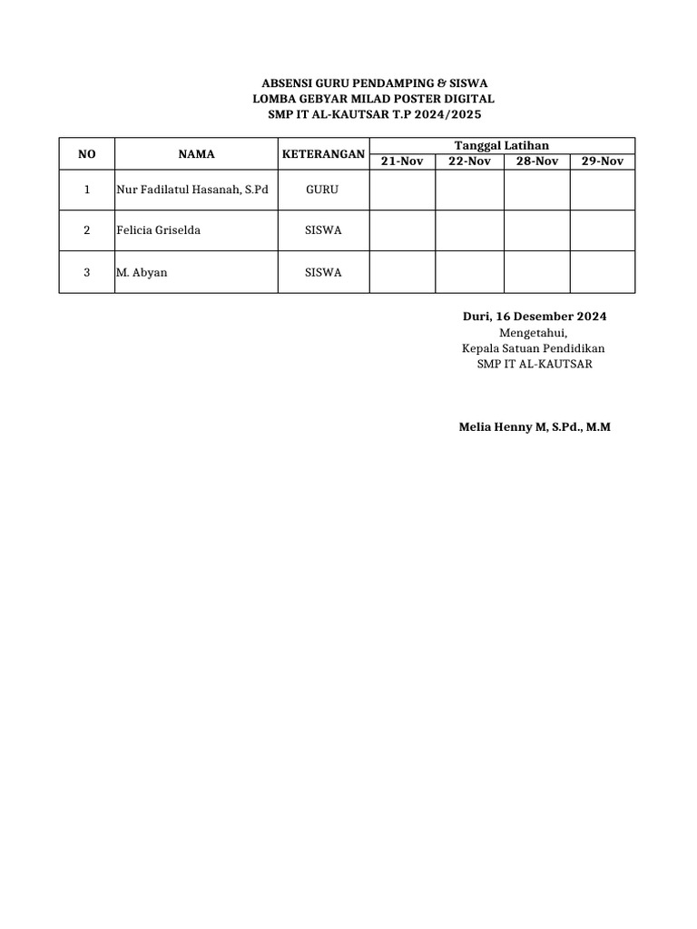 Absensi Gebyar Milad Poster Digital | PDF
