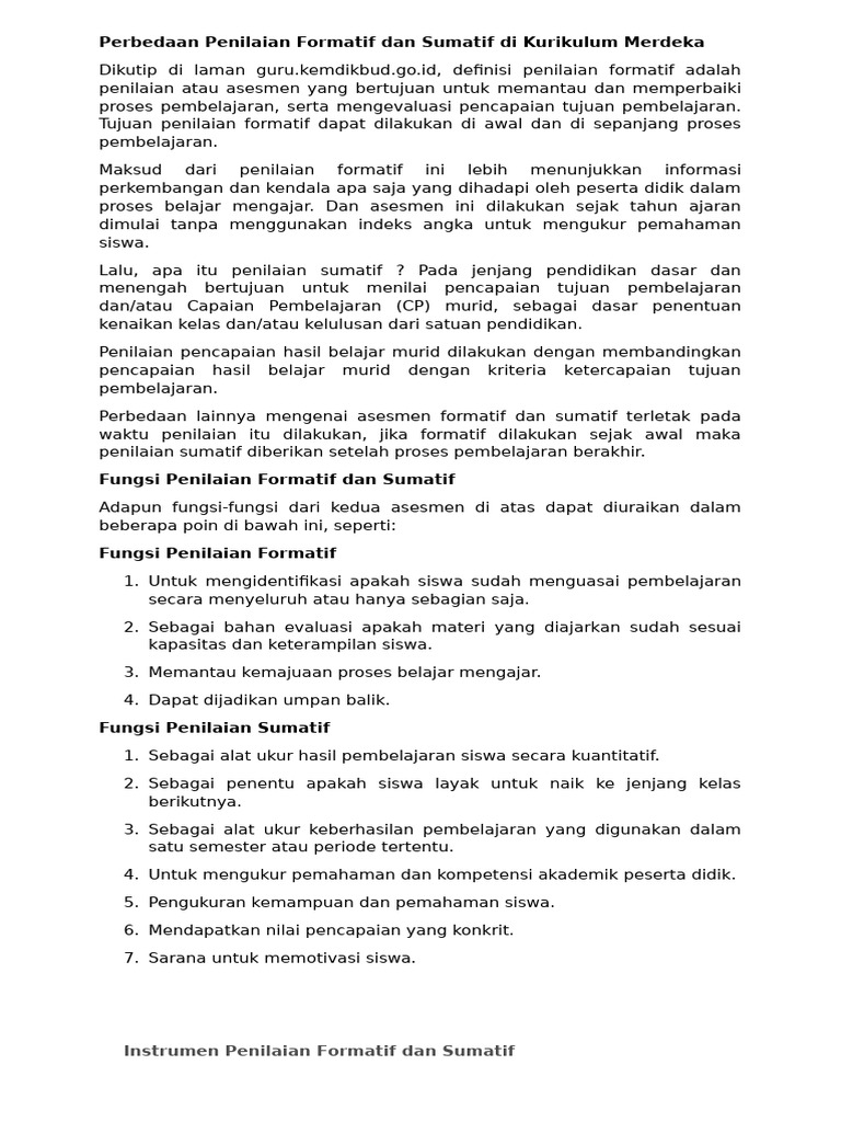Perbedaan Penilaian Formatif dan Sumatif | PDF