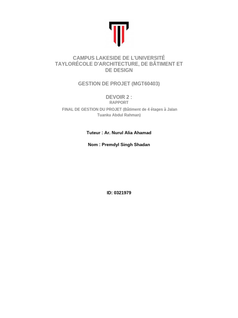 Rapport de Gestion de Projet | PDF | Architecte | Partie prenante