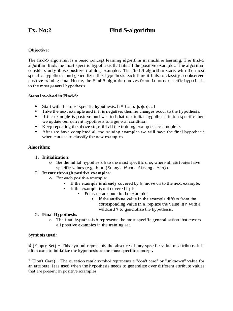 Ex.no.2_Find S Algorithm | PDF | Hypothesis | Pneumonia