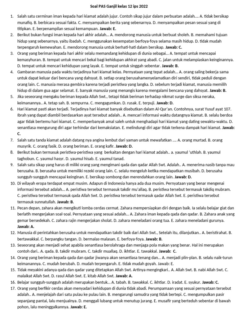Soal PAS Ganjil Kelas 12 Ips | PDF
