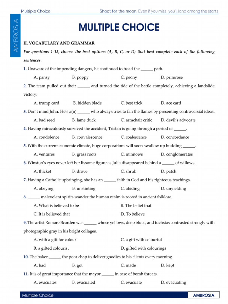 (Tailieudieuky - Com) (Ambrosia) Multiple Choice - Vocabulary and ...