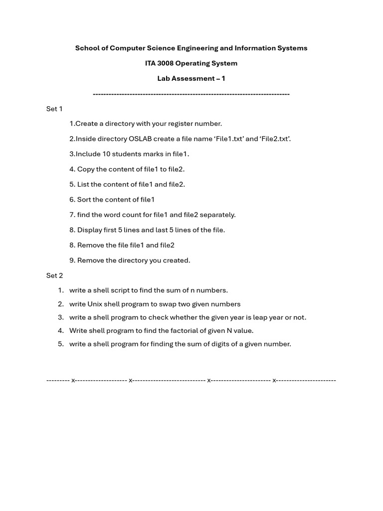 Operating System Lab Assessment Tasks | PDF