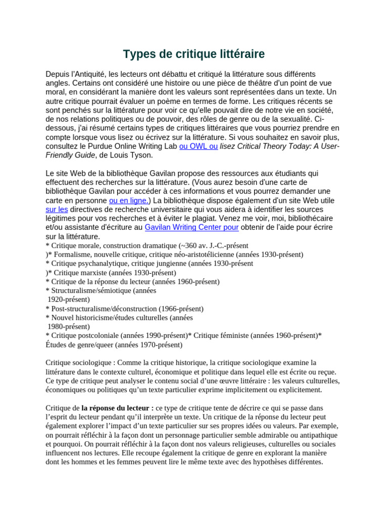 Types de critique littéraire expliqués | PDF | Psychologie | Inconscient