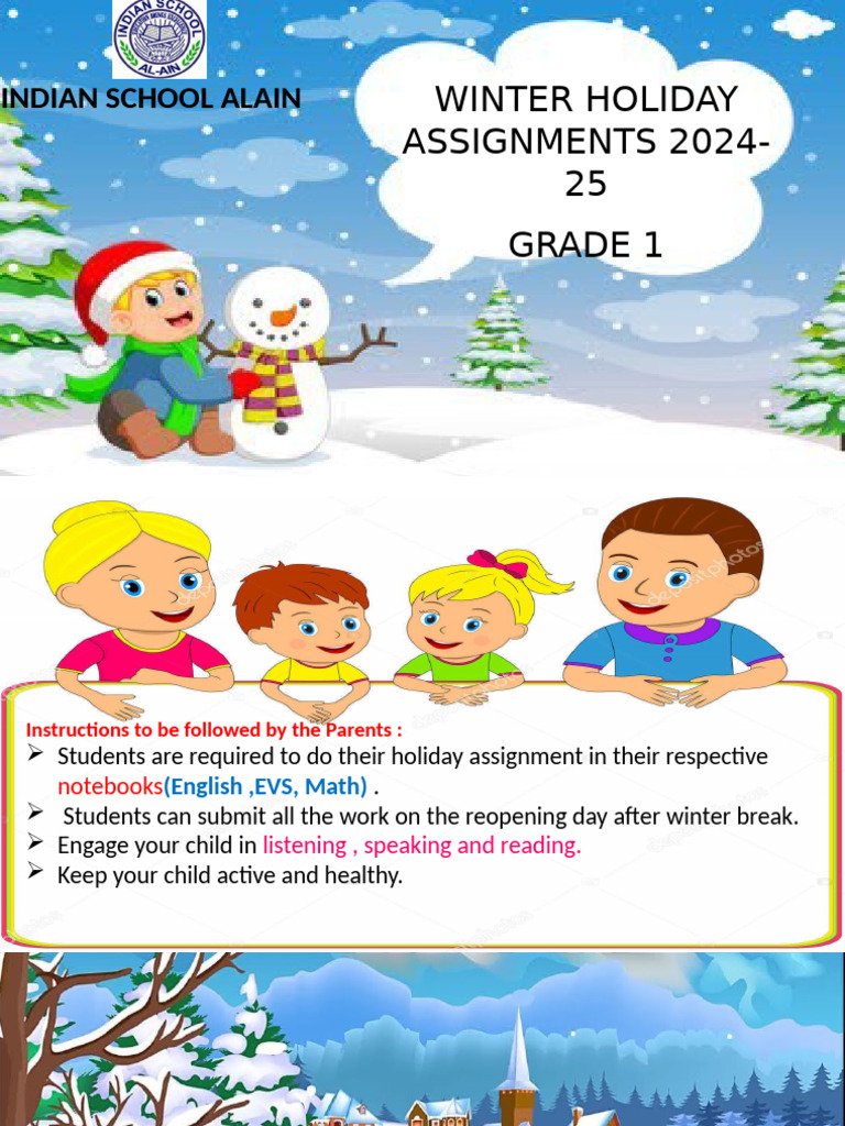 Grade 1 Winter Holiday Assignment 2024 - 25 | PDF
