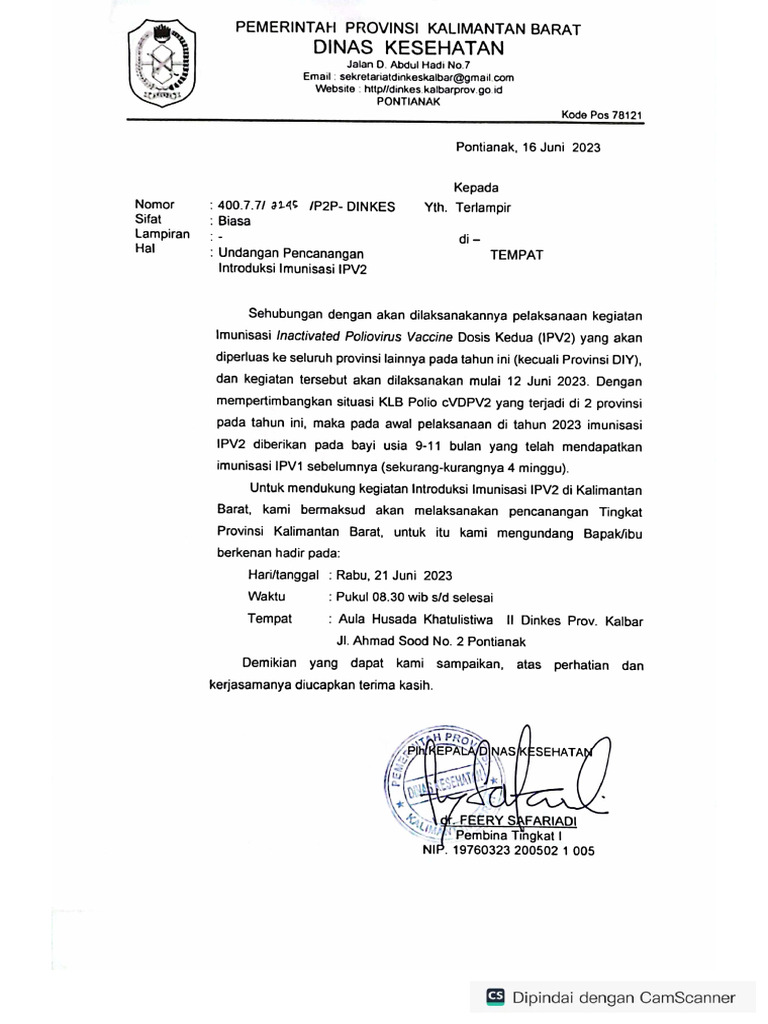 Undangan Pencanangan Introduksi Imunisasi IPV2 | PDF