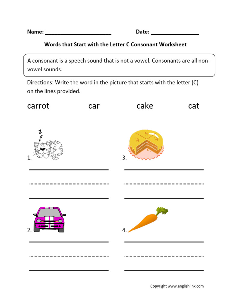 Words Start Letter C Consonant Worksheet | PDF