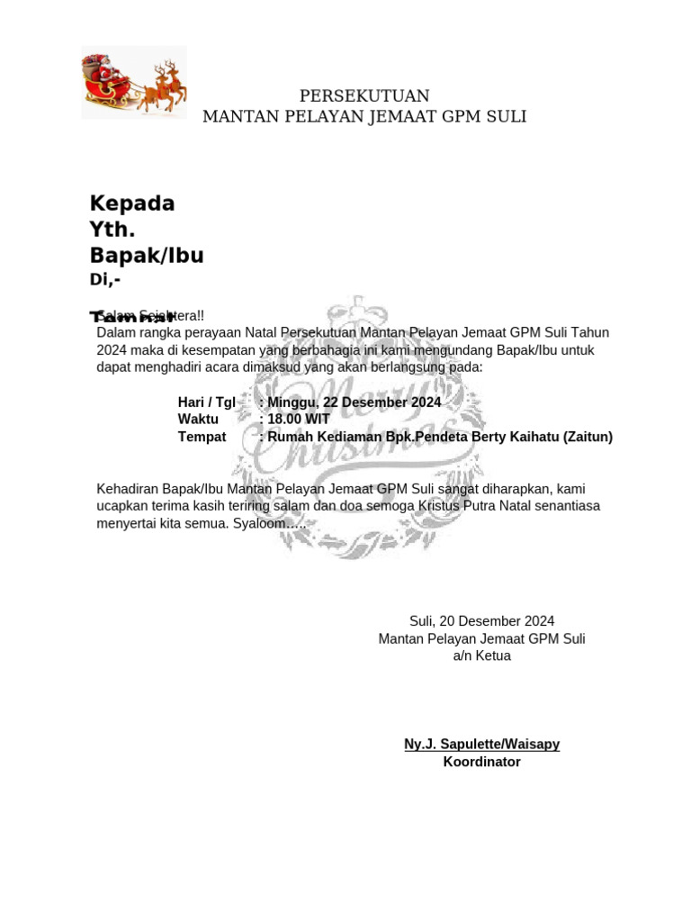 Undangan Natal GPM Suli 2024 | PDF