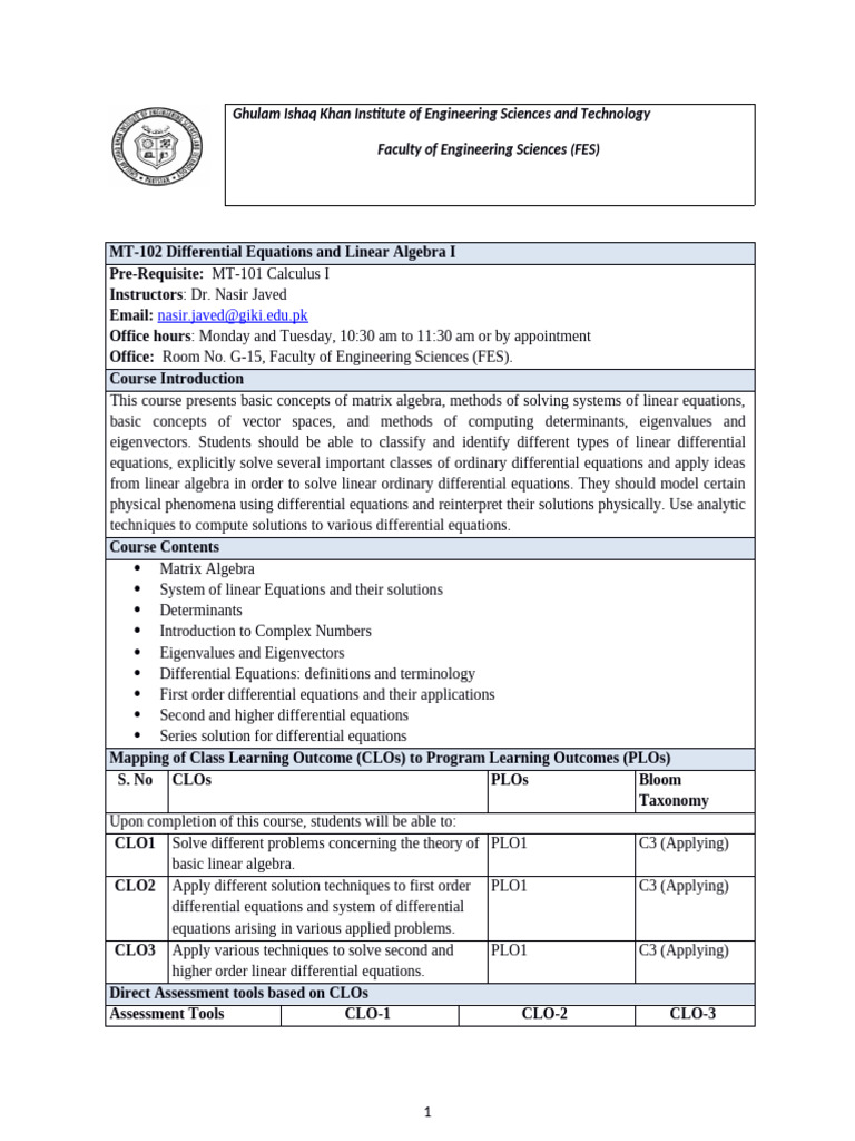 MT102 Differential Equations and Linear Algebra | PDF | Eigenvalues And ...