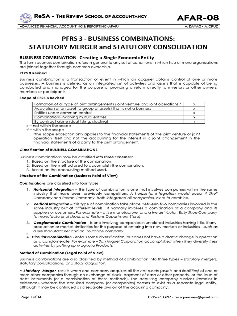 V15 AFAR-08 (PFRS 3 - Business Combinations Statutory Merger and ...