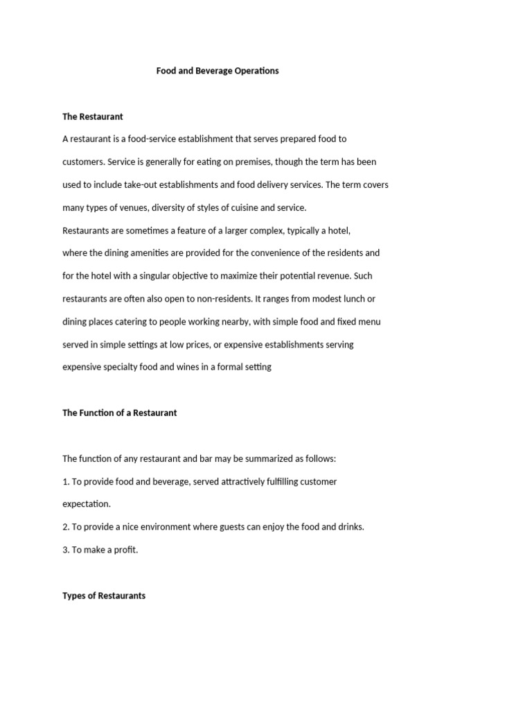 Overview of Restaurant Operations | PDF | Restaurants | Foodservice