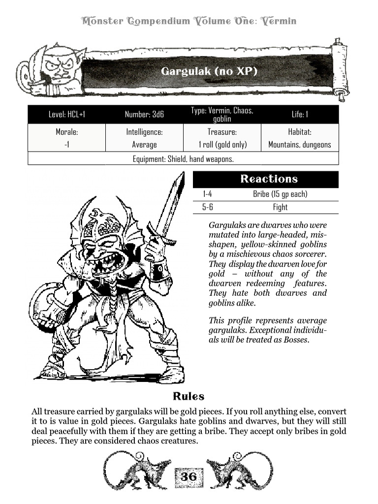 4AD Monster Compendium Volume 2 Vermin Gargulak | PDF