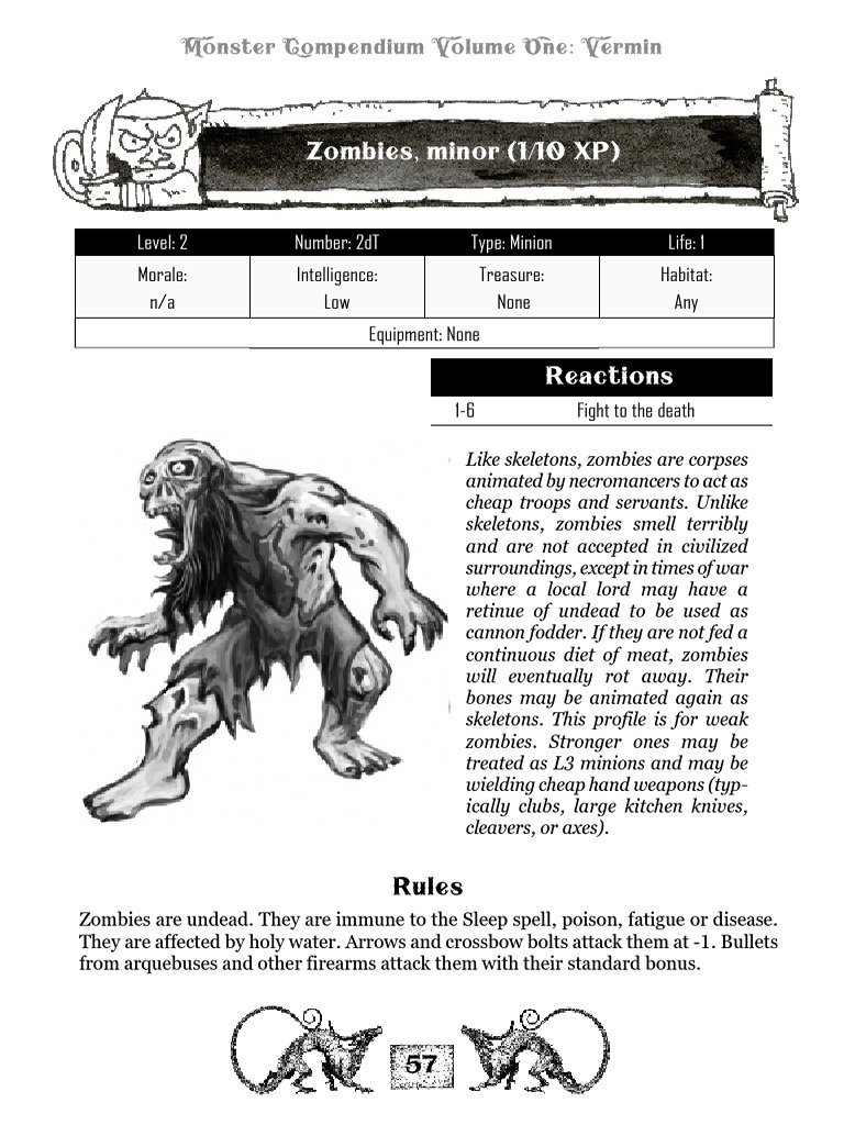 4AD Monster Compendium Volume 2 Vermin Minor Zombie | PDF