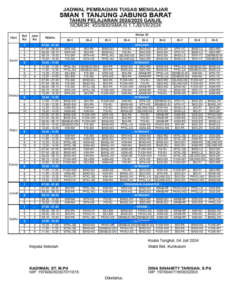 Jadwal Kelas XI | PDF