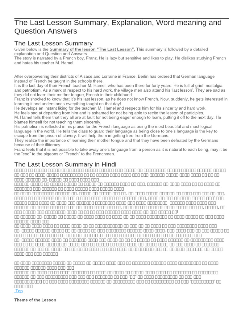 The Last Lesson Text and Explanation | PDF