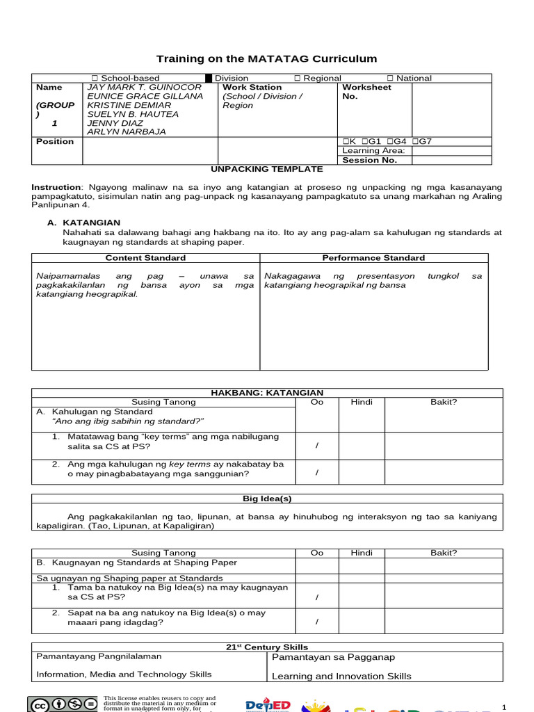 AP4 Q1 Unpacking-Worksheet | PDF