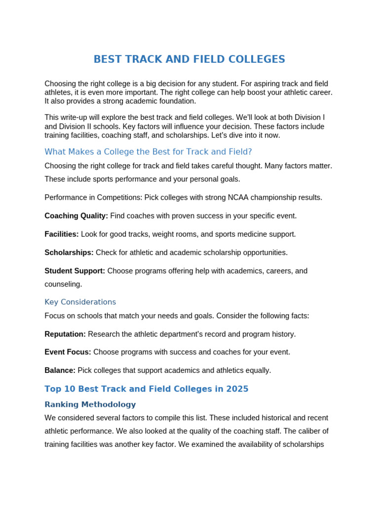 Top Track and Field Colleges 2025 | PDF | Track And Field | Sports