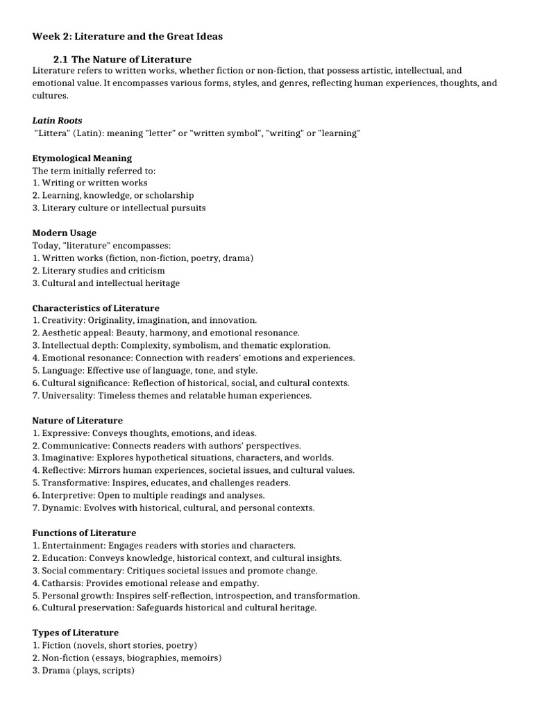 Great-Books-L1-Literature-handout | PDF | Genre | Poetry