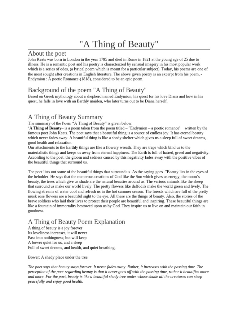 A Thing of Beauty Text Exp | PDF | Poetry | John Keats