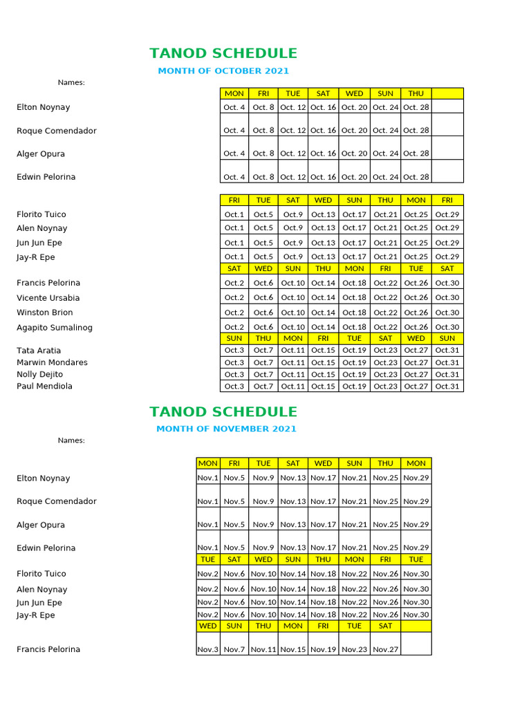 Tanod Sched | PDF